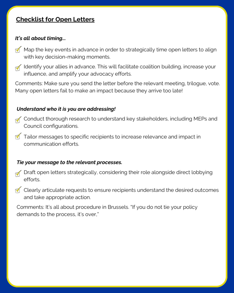 Checklists for Influencing EU Institutions | The Good Lobby